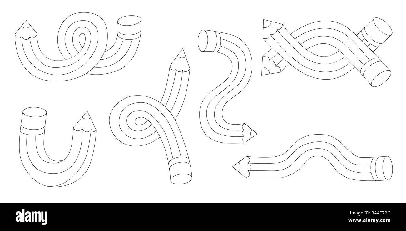 Pencils set vector illustration. Twisted flexible doodle simple pencil ...