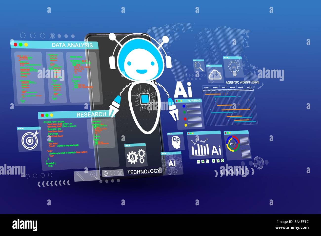 AI Artificial Intelligence technology for data analysis, research, planning, and work generate ...