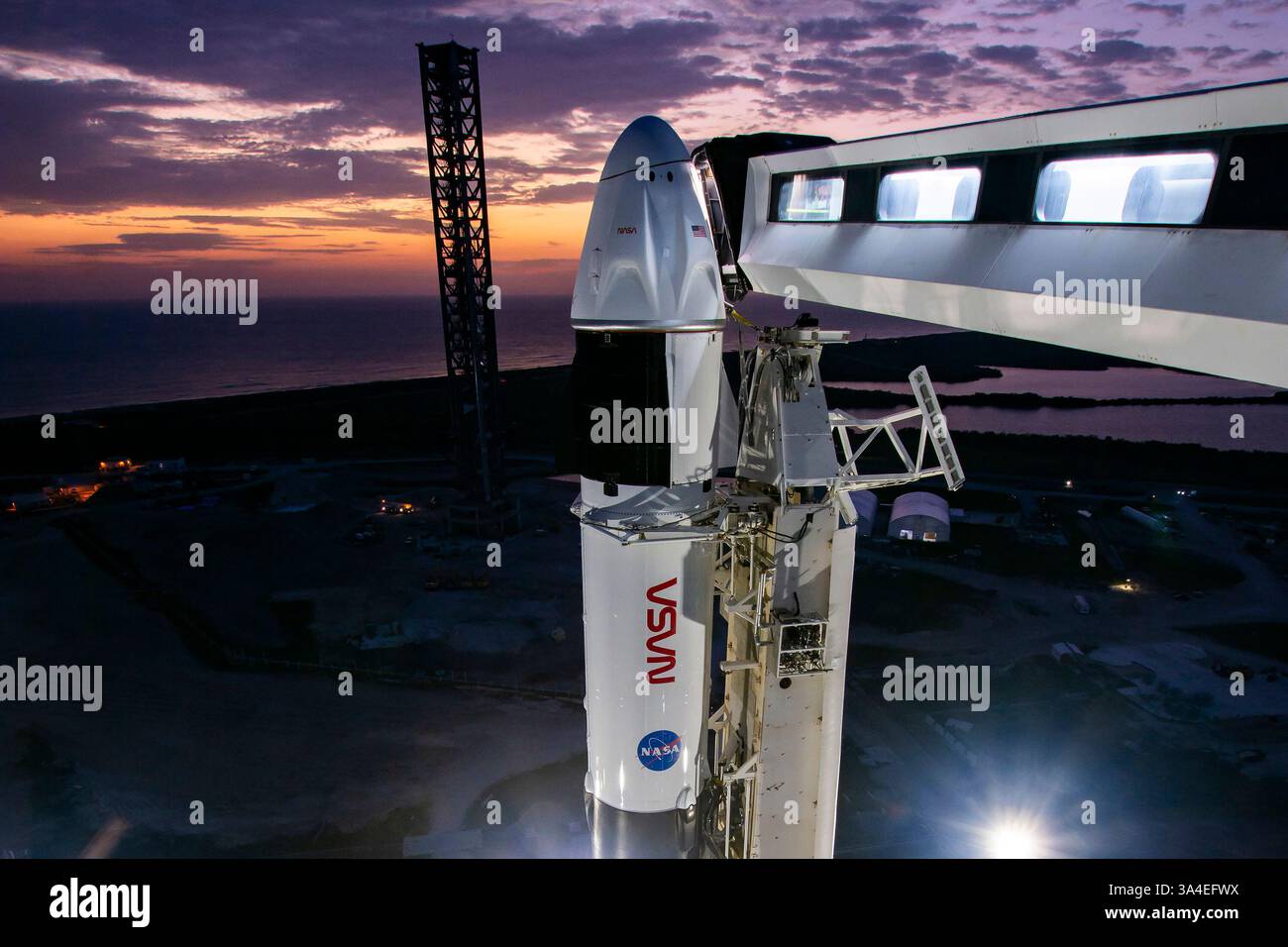 KSC, Florida, USA. 11th Mar, 2025. A SpaceX Falcon 9 rocket with the companys Dragon spacecraft ...