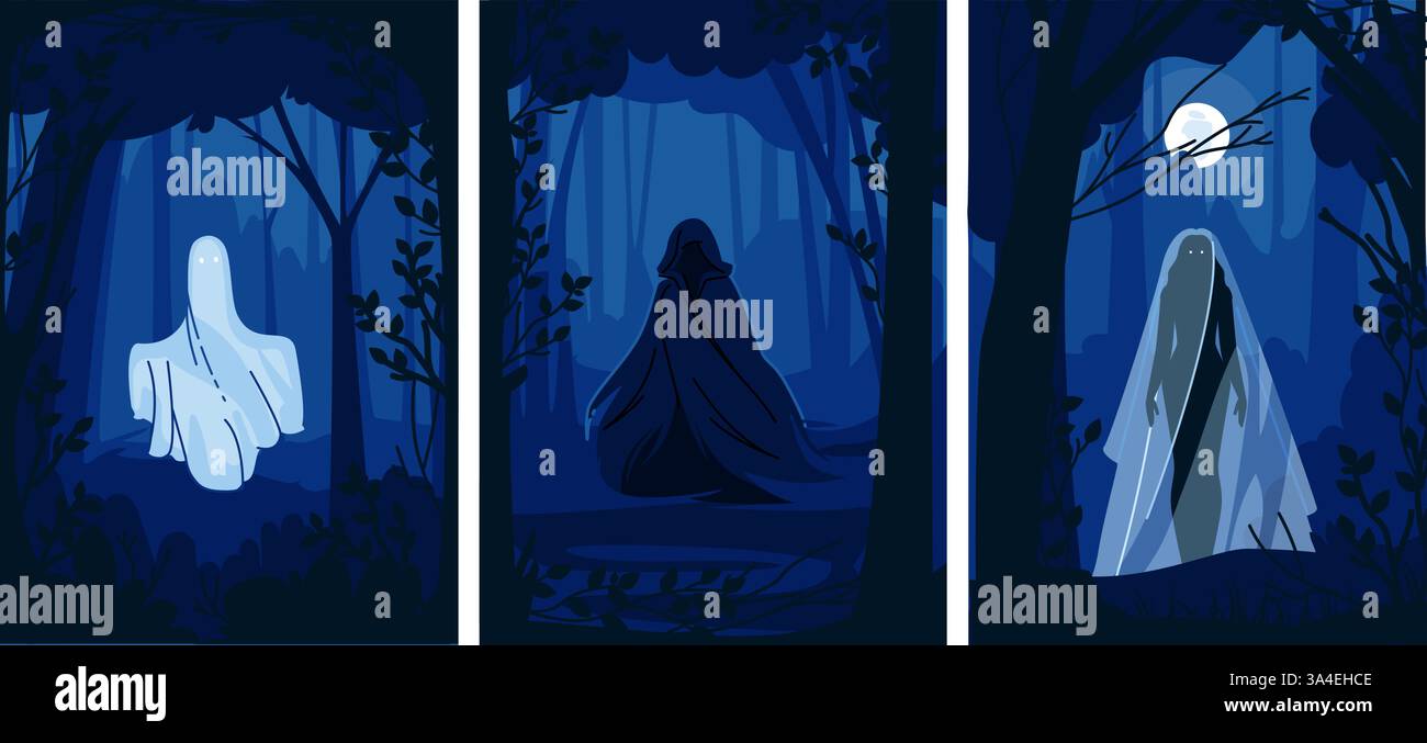 ghost haunted forest vector Stock Vector Image & Art - Alamy