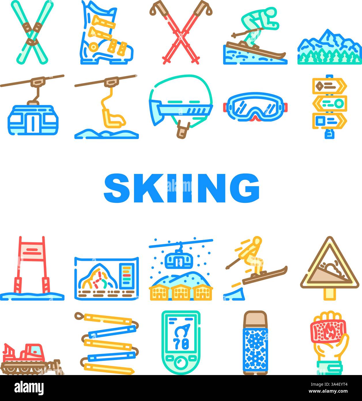 mountain winter skiing resort icons set vector Stock Vector Image & Art ...