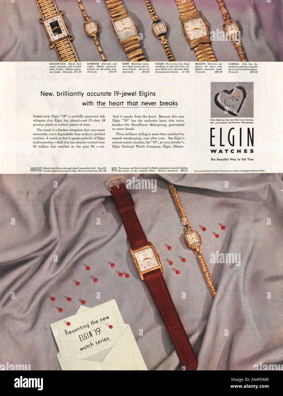 1953 u s magazine elgin watches advert hi-res stock photography and images - Alamy