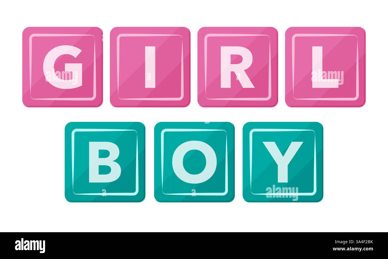 GIRL and BOY spelled with alphabet blocks. Gender reveal or baby shower ...