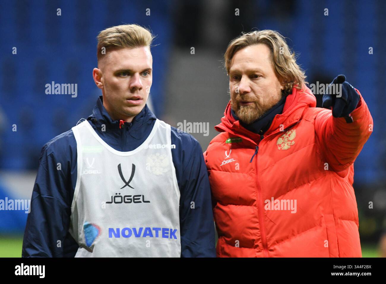 Tamerlan Musaev (L) and head coach Valery Karpin (R) at an open ...
