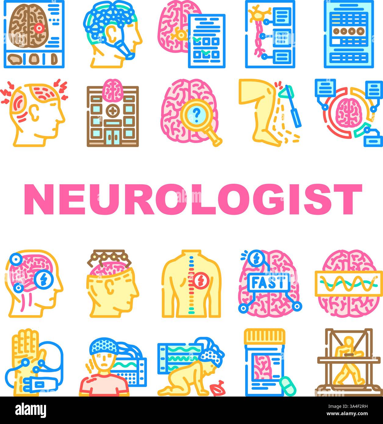 neurologist brain neurons icons set vector Stock Vector Image & Art - Alamy