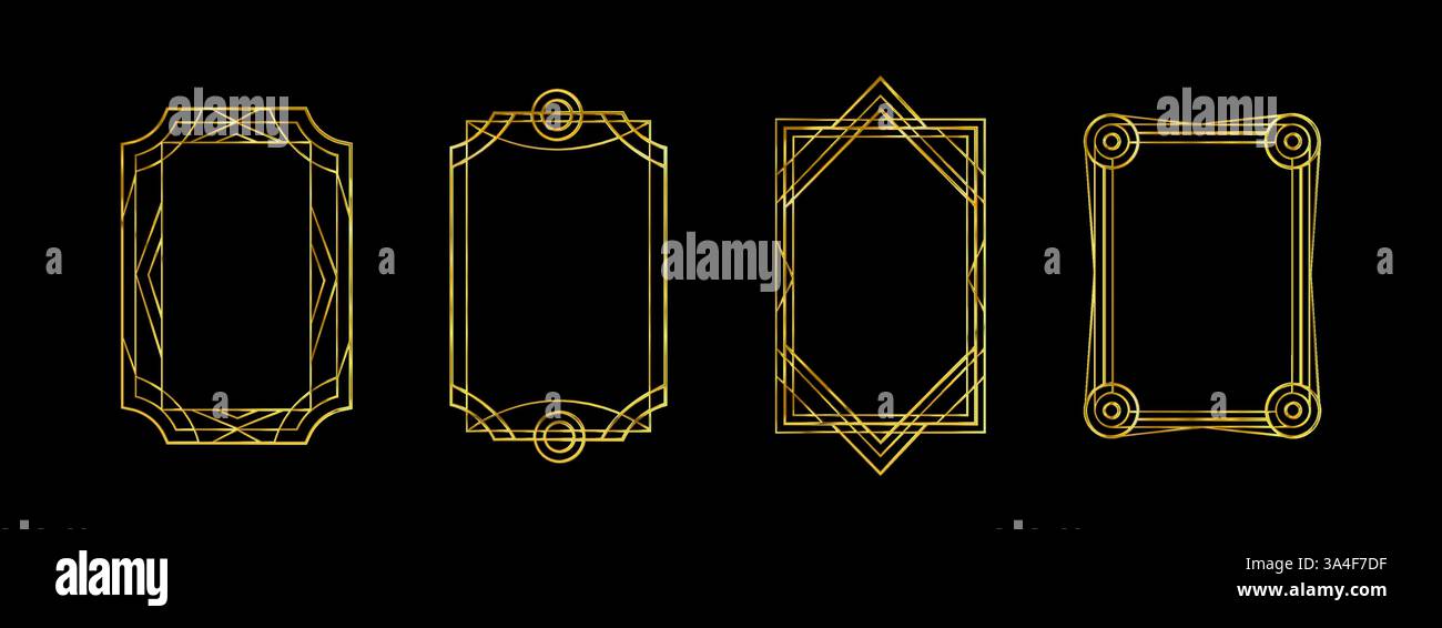 Great Gatsby deco frame collection with gold geometric borders on black ...