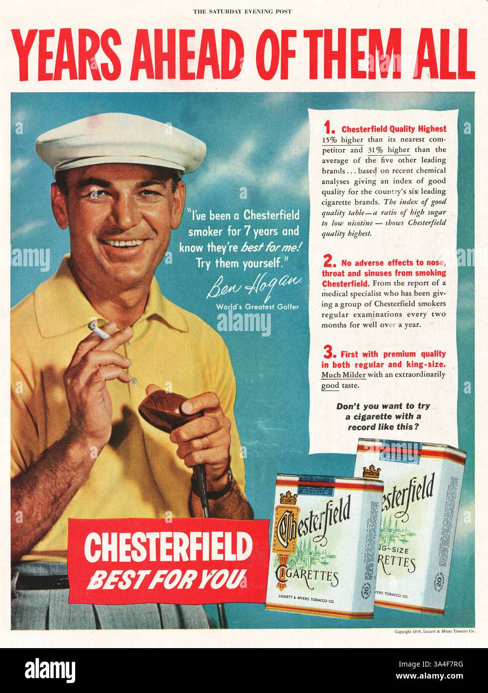 1953 U.S. Magazine Chesterfield Cigerette Advert Stock Photo - Alamy