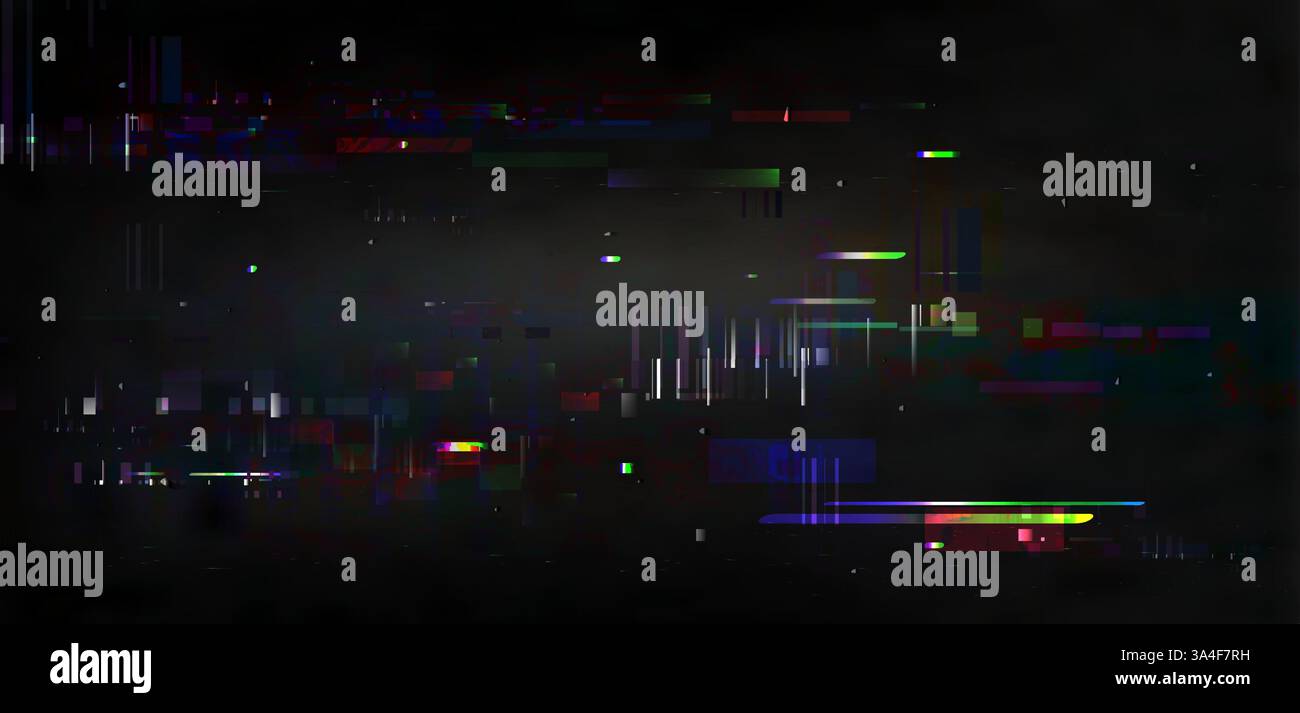 Vibrant digital glitch background with random pixel noise, distorted effect on black. RGB color ...