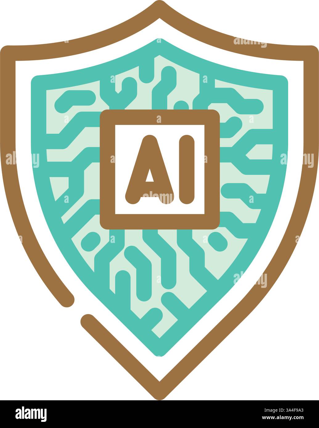 security shield with ai deep learning color icon vector illustration ...
