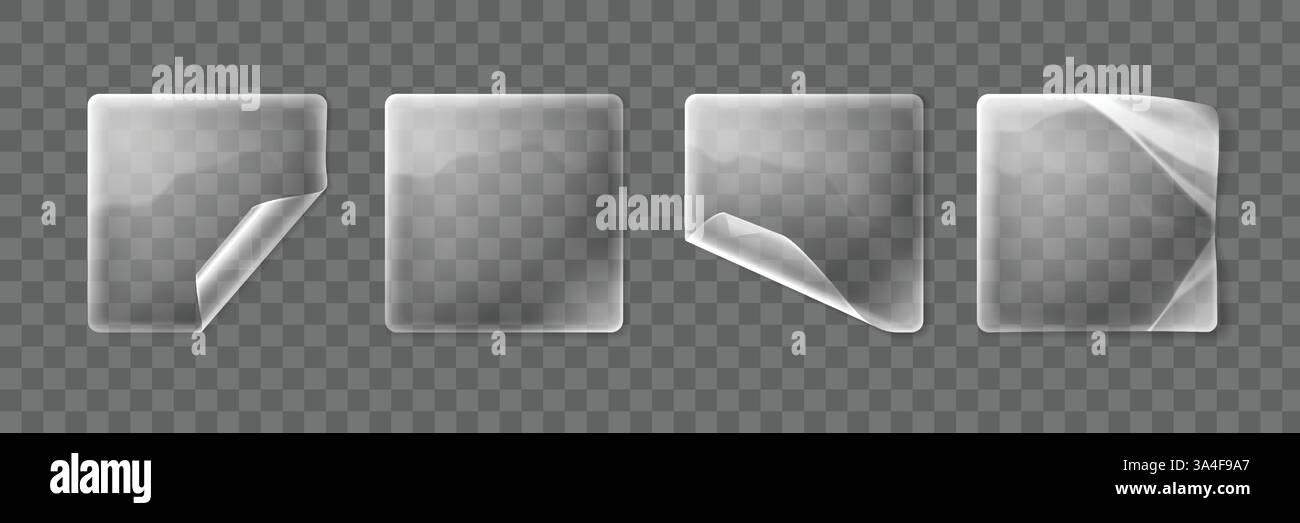 Transparent plastic sticker set - square wrinkled adhesive labels with ...