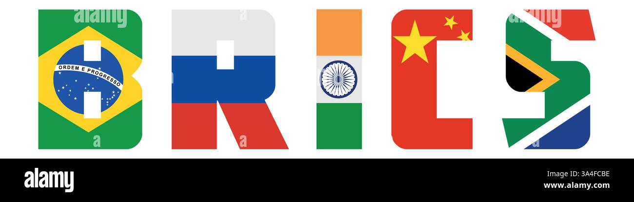 Letters with flags of BRICS member countries. Flat vector illustration ...
