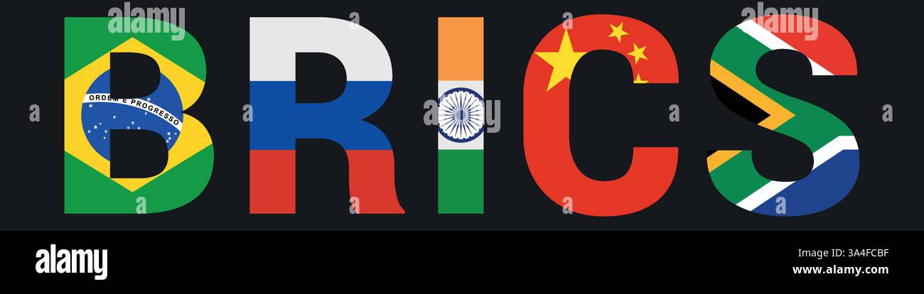 Letters with flags of BRICS member countries. Flat vector illustration ...