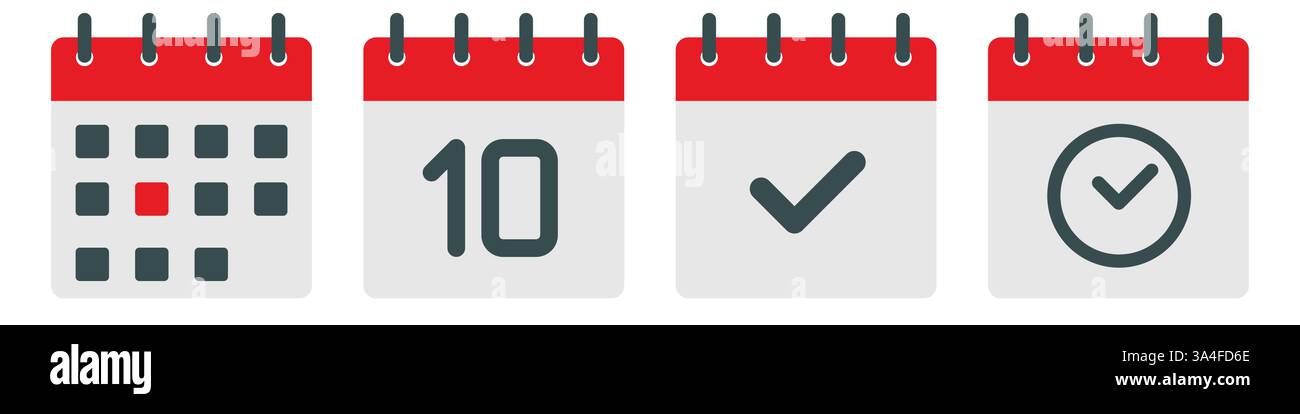 Square calendar page icon set. Reminder, schedule, time and date ...