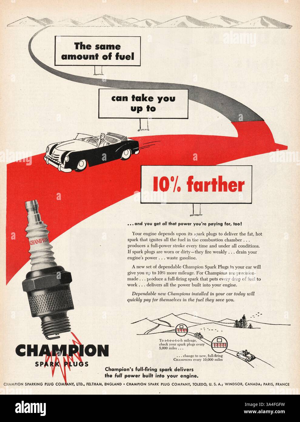 1953 U.S. Magazine Champion Spark Plugs Advert Stock Photo - Alamy