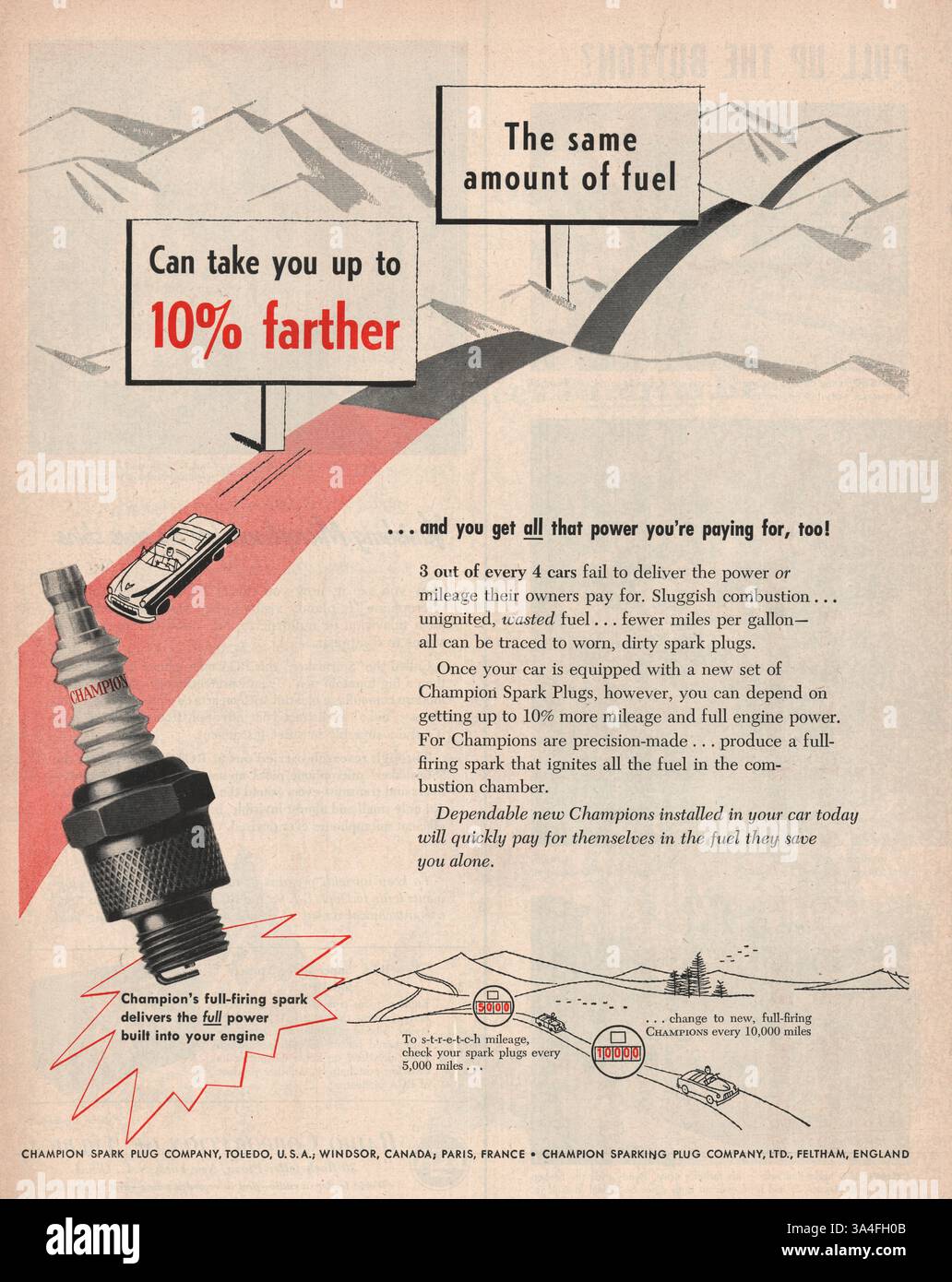 1953 U.S. Magazine Champion Spark Plugs Advert Stock Photo - Alamy