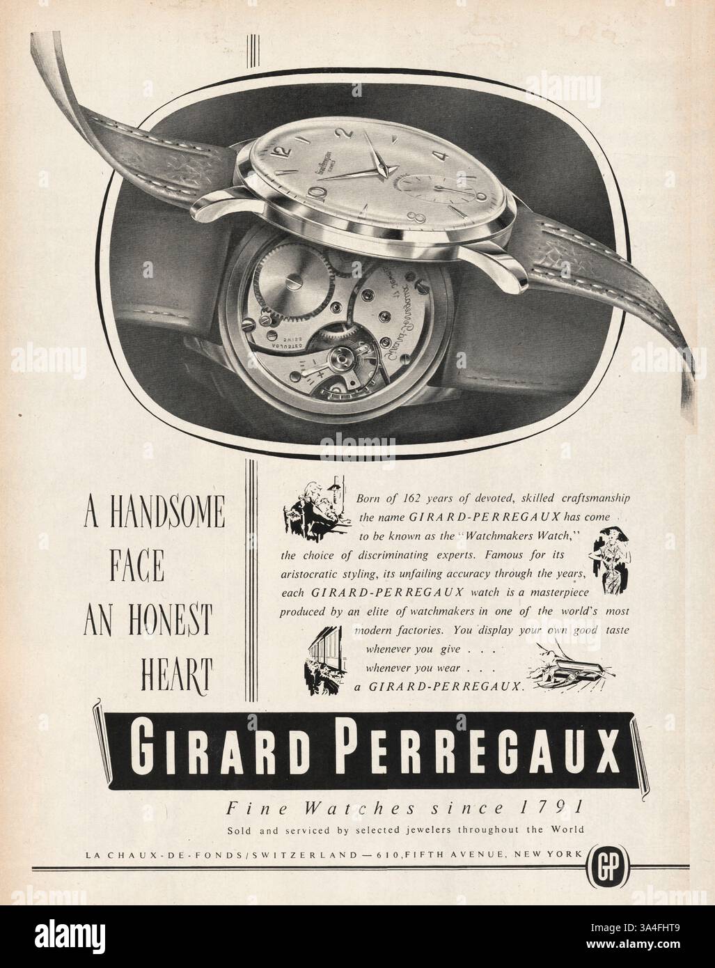 1953 u s magazine girard perregaux watches ad hi-res stock photography ...