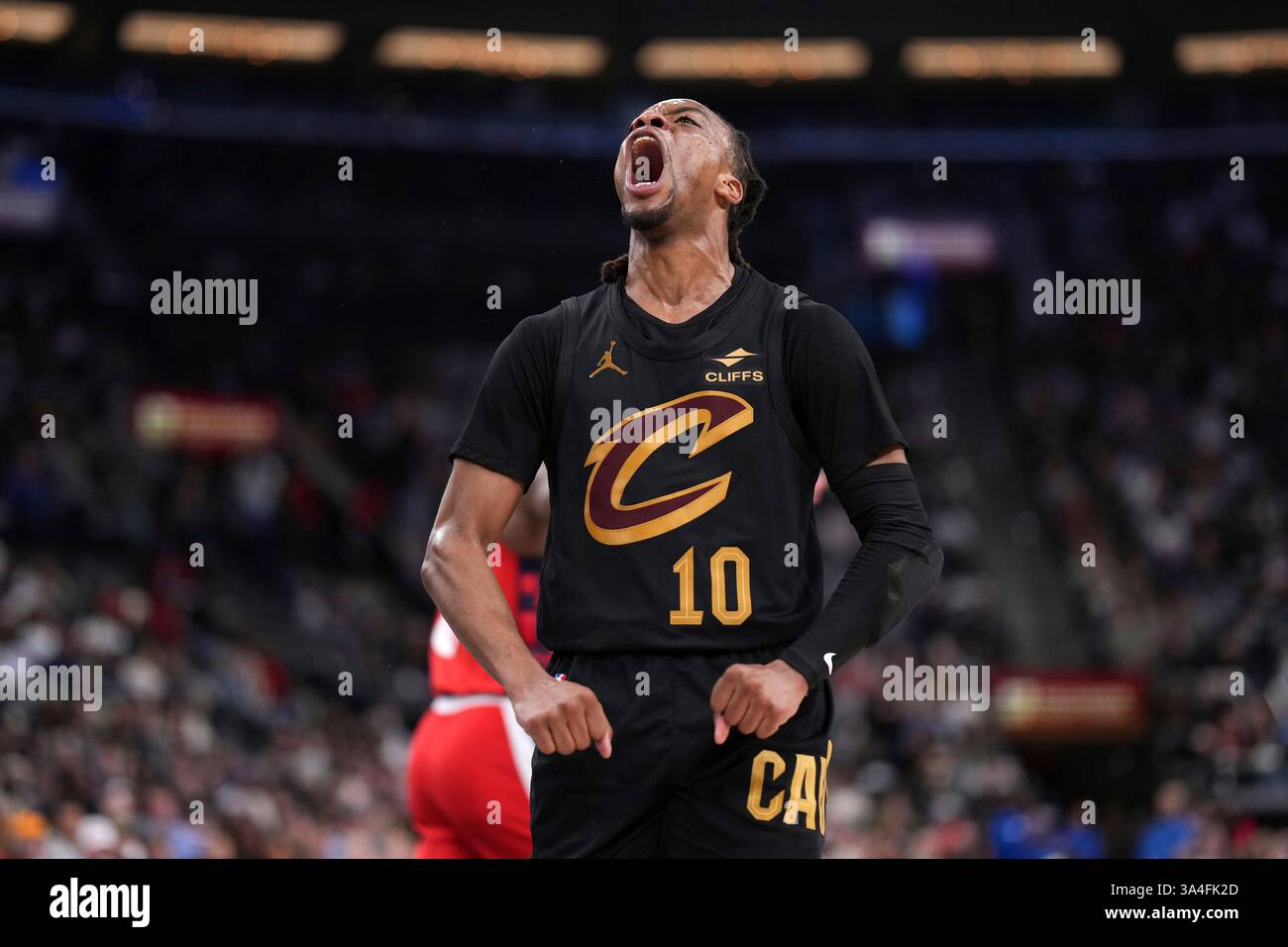 Cleveland Cavaliers guard Darius Garland celebrates after scoring ...