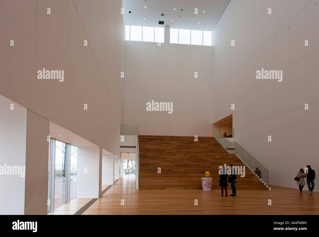 Spacious, multi-story interior entrance lobby at the Nissin Cup Noodles ...