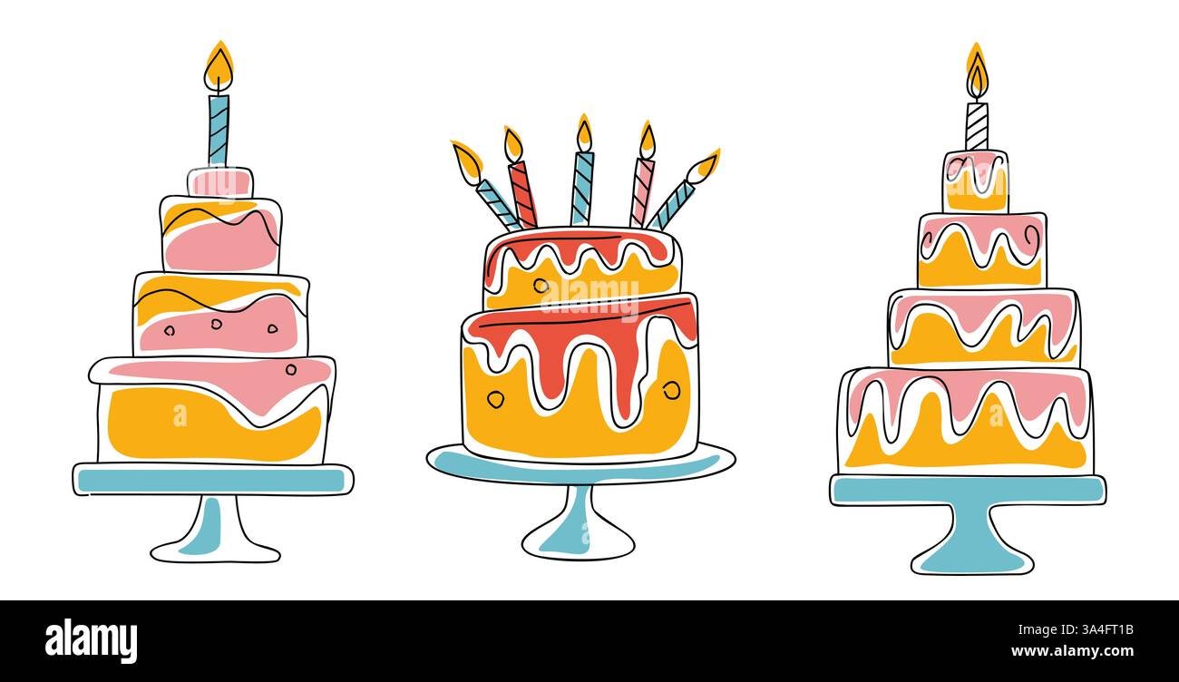 Set of birthday cakes with candles sketch vector Stock Vector Image ...