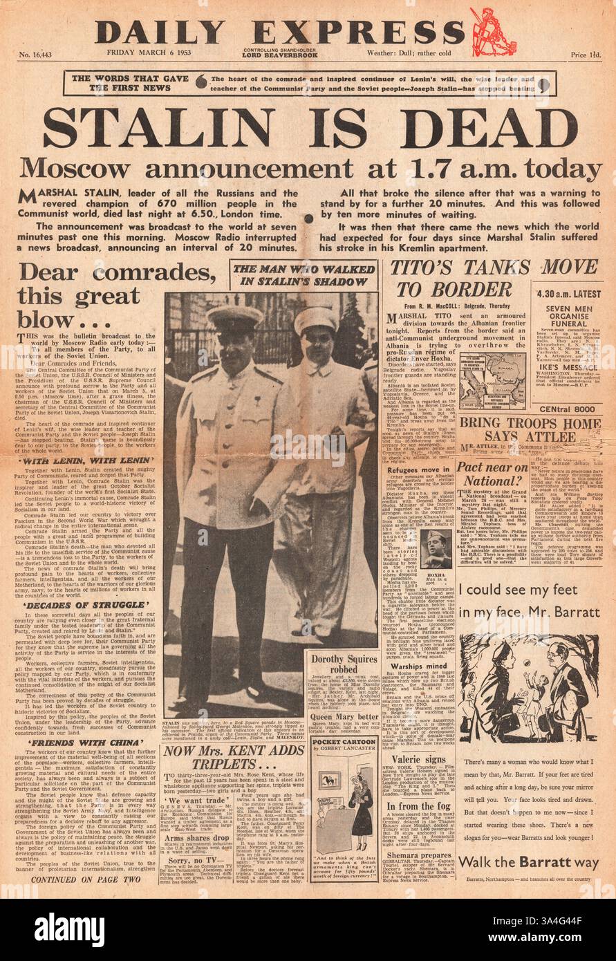 1953 daily express death of stalin hi-res stock photography and images ...