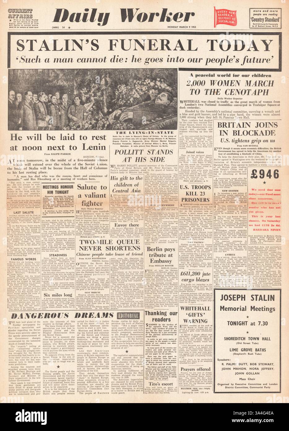 1953 daily worker death of stalin hi-res stock photography and images ...