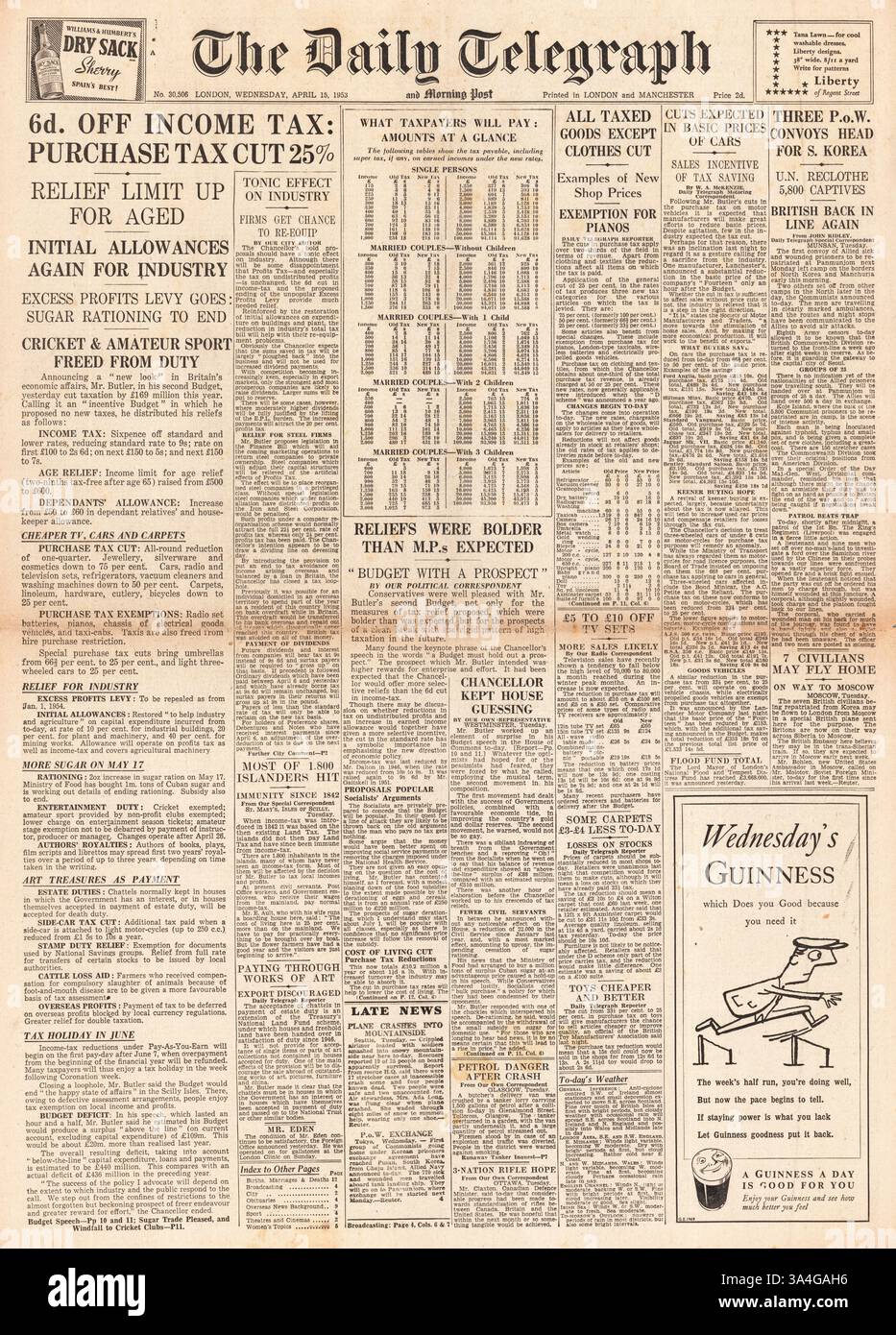 1953 daily telegraph chancellor announces the budget hi-res stock ...