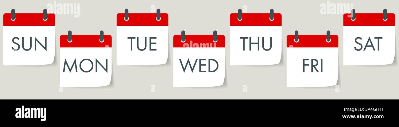 7 days of the week calendar icon set. 3D realistic illustration ...