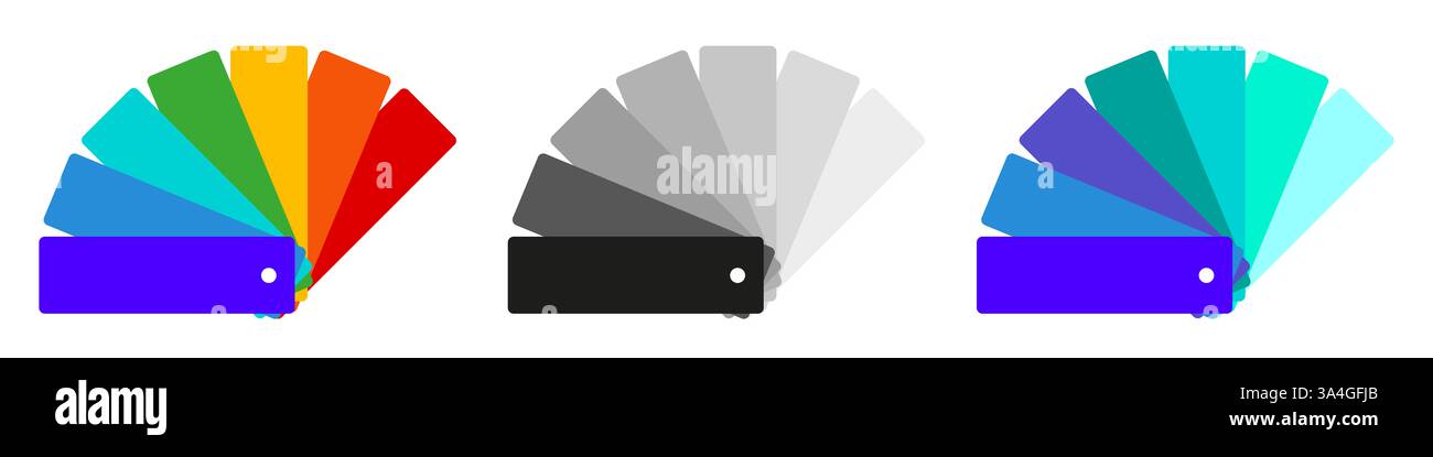 Color fans. Sample fan card set. Rainbow, monochrome black and white ...