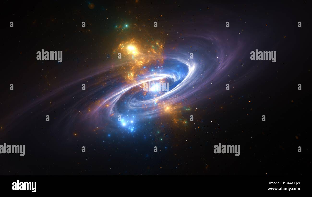 stunning swirl of bright colors and light showcases a massive spiral galaxy in deep space. scene ...