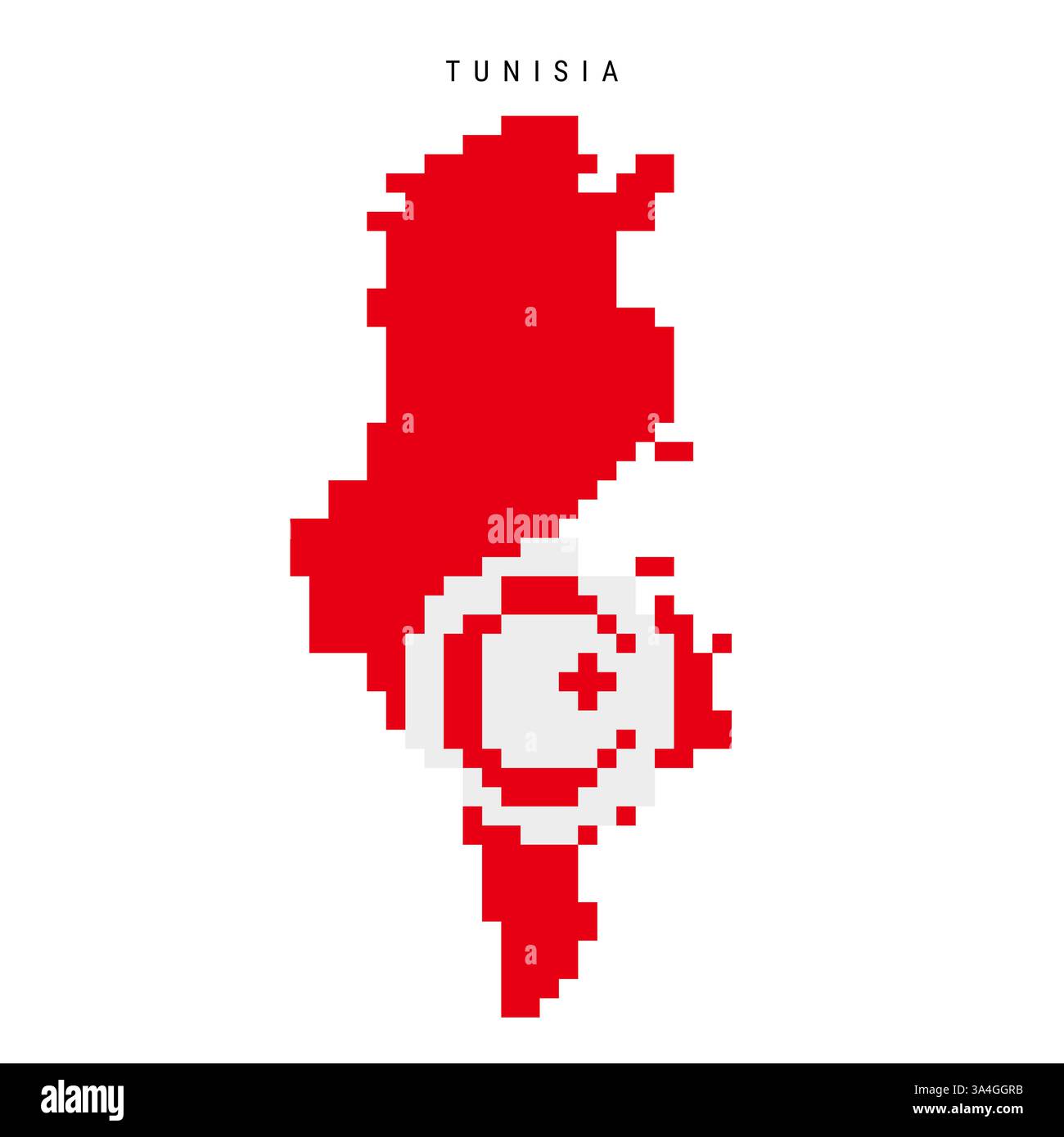 Tunisia pixel flag map icon. 8 bit pixel art Tunisian map covered with flag. Flat illustration ...
