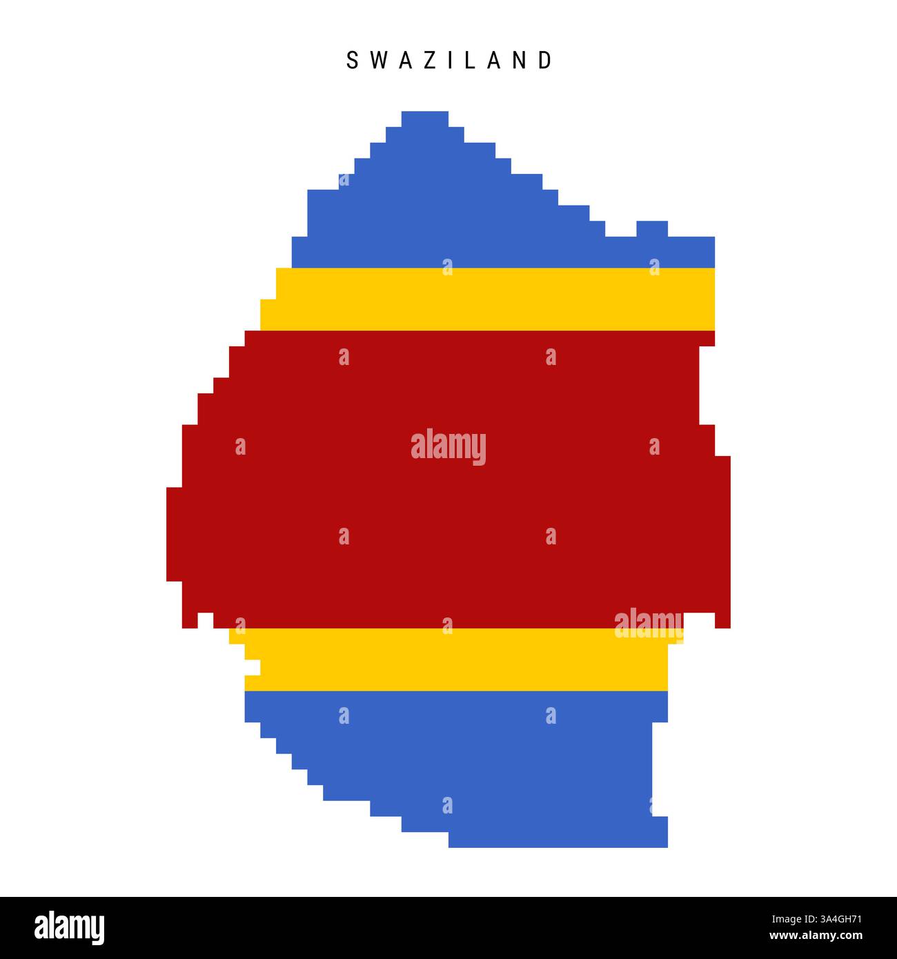 Swaziland pixel flag map icon. 8 bit pixel art Eswatini map covered with flag. Flat illustration ...