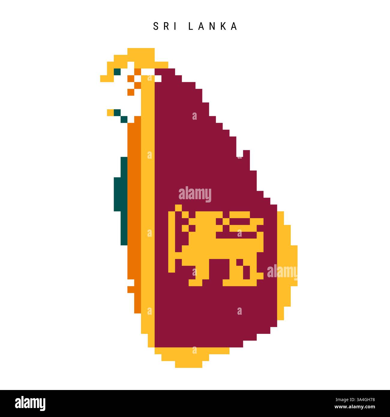 Sri Lanka pixel flag map icon. 8 bit pixel art Sri lankan map covered with flag. Flat ...