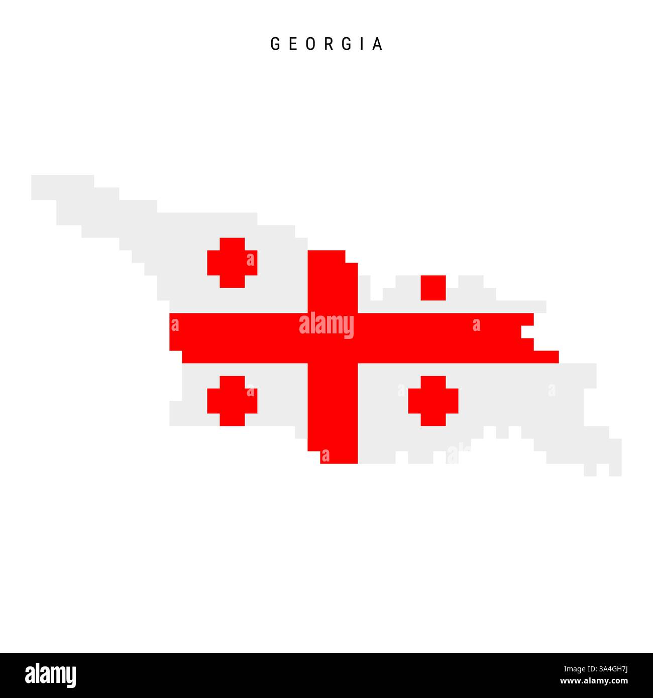 Georgia pixel flag map icon. 8 bit pixel art Georgian map covered with ...