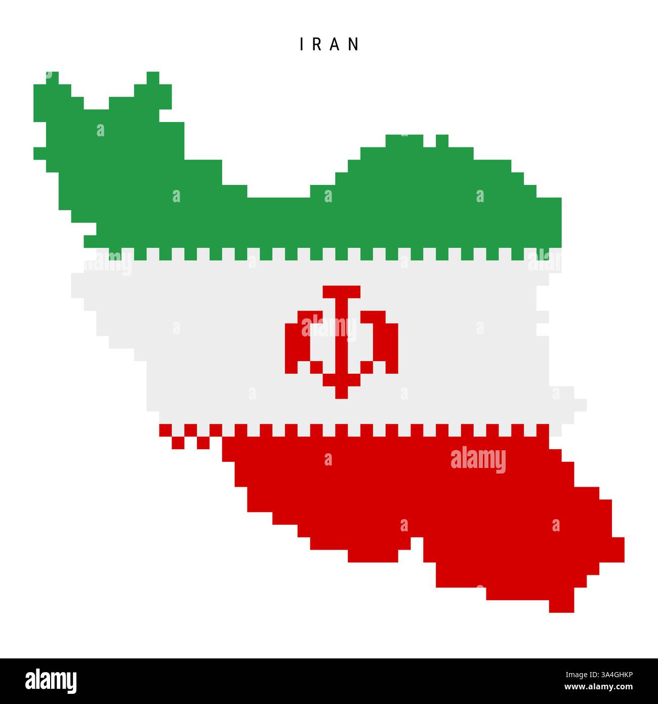 Iran pixel flag map icon. 8 bit pixel art Iranian map covered with flag. Flat illustration ...