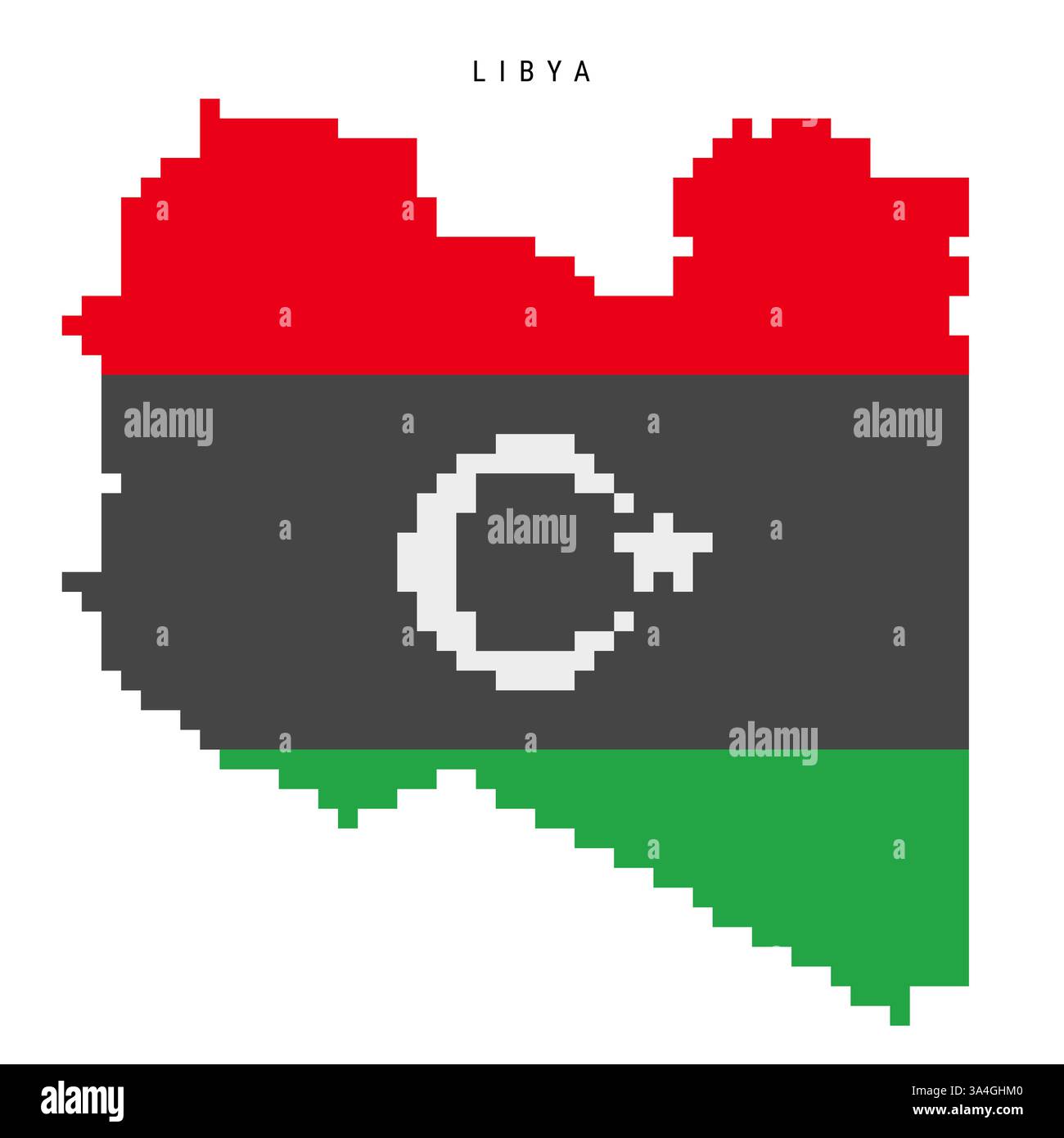 Libya pixel flag map icon. 8 bit pixel art Libyan map covered with flag ...