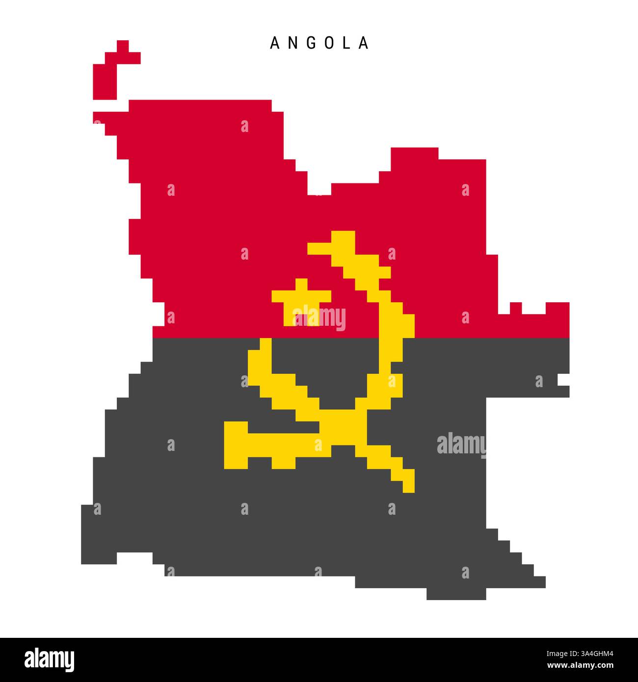 Angola pixel flag map icon. 8 bit pixel art Angolan map covered with flag. Flat illustration ...