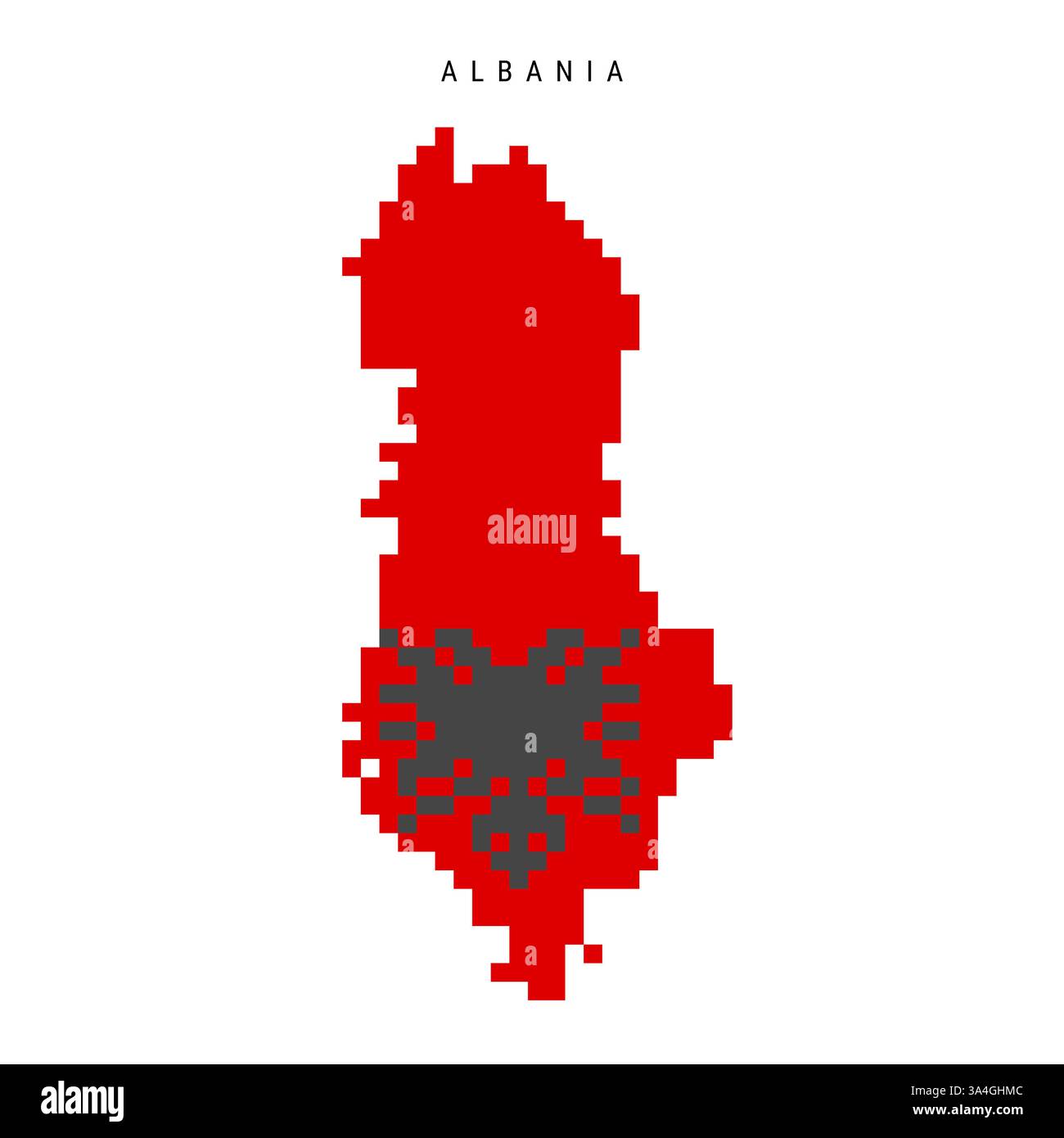 Albania pixel flag map icon. 8 bit pixel art Albanian map covered with ...