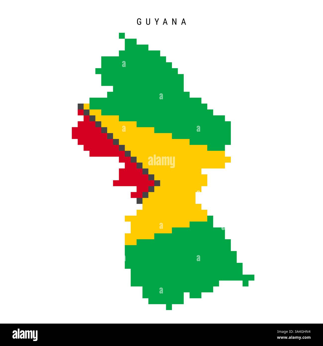 Guyana pixel flag map icon. 8 bit pixel art Guyanese map covered with ...