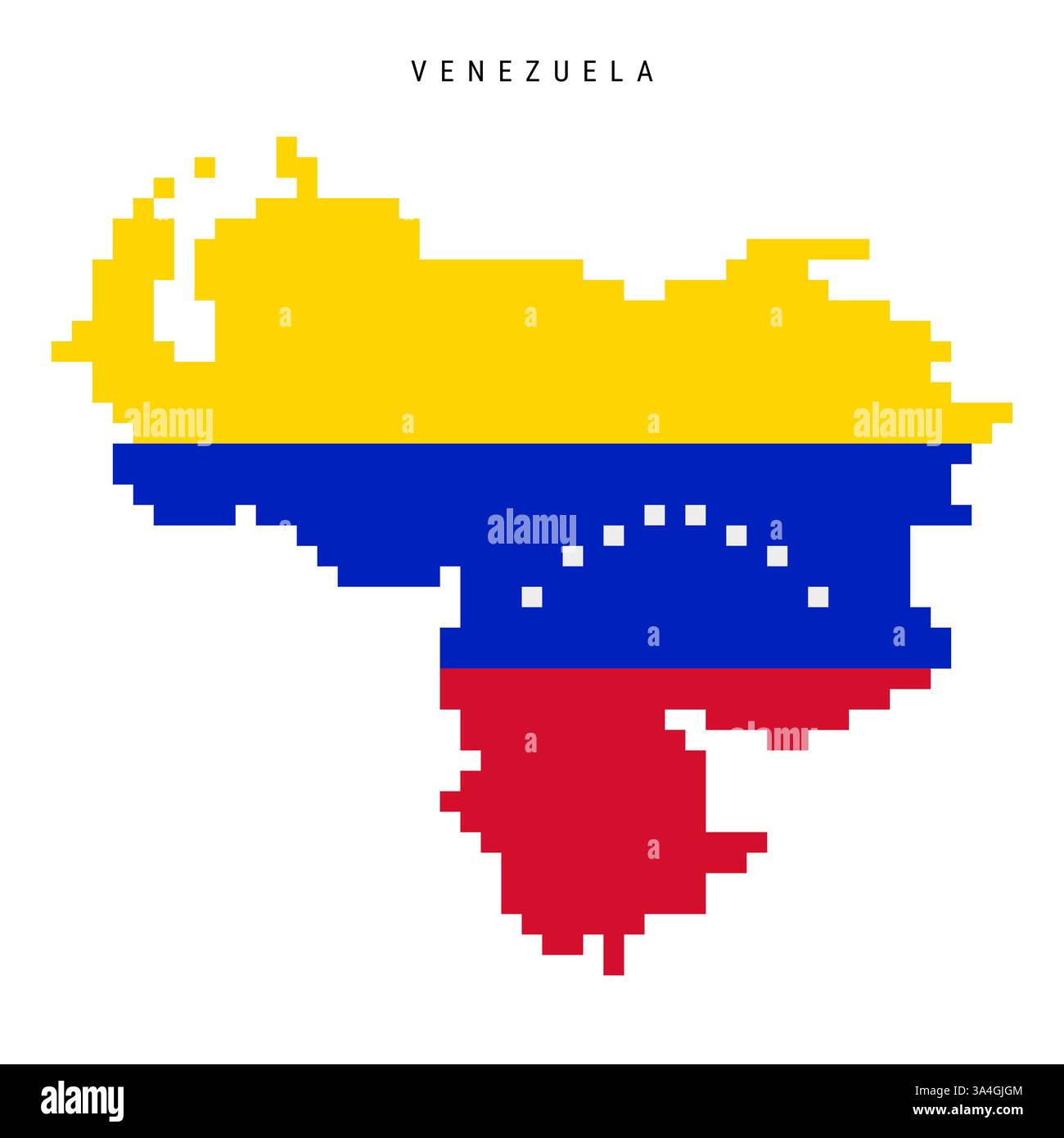 Venezuela pixel flag map icon. 8 bit pixel art Venezuelan map covered with flag. Flat ...