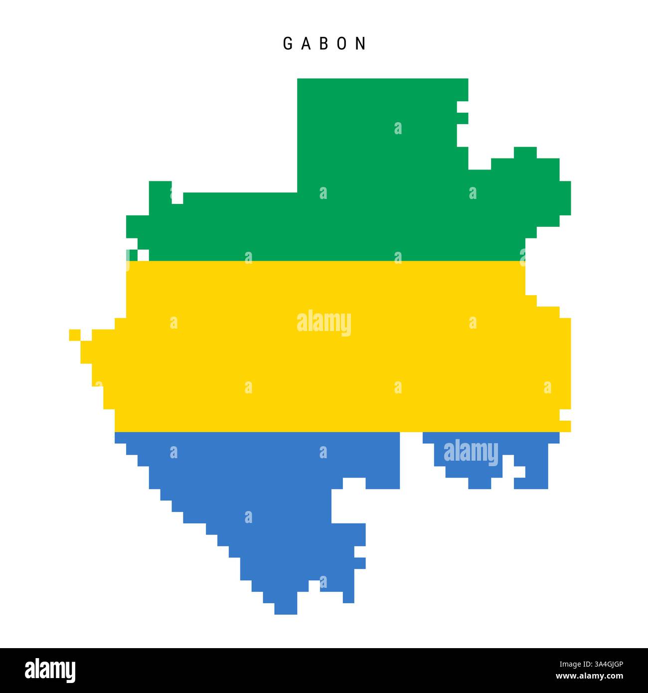 Gabon pixel flag map icon. 8 bit pixel art Gabonese map covered with ...