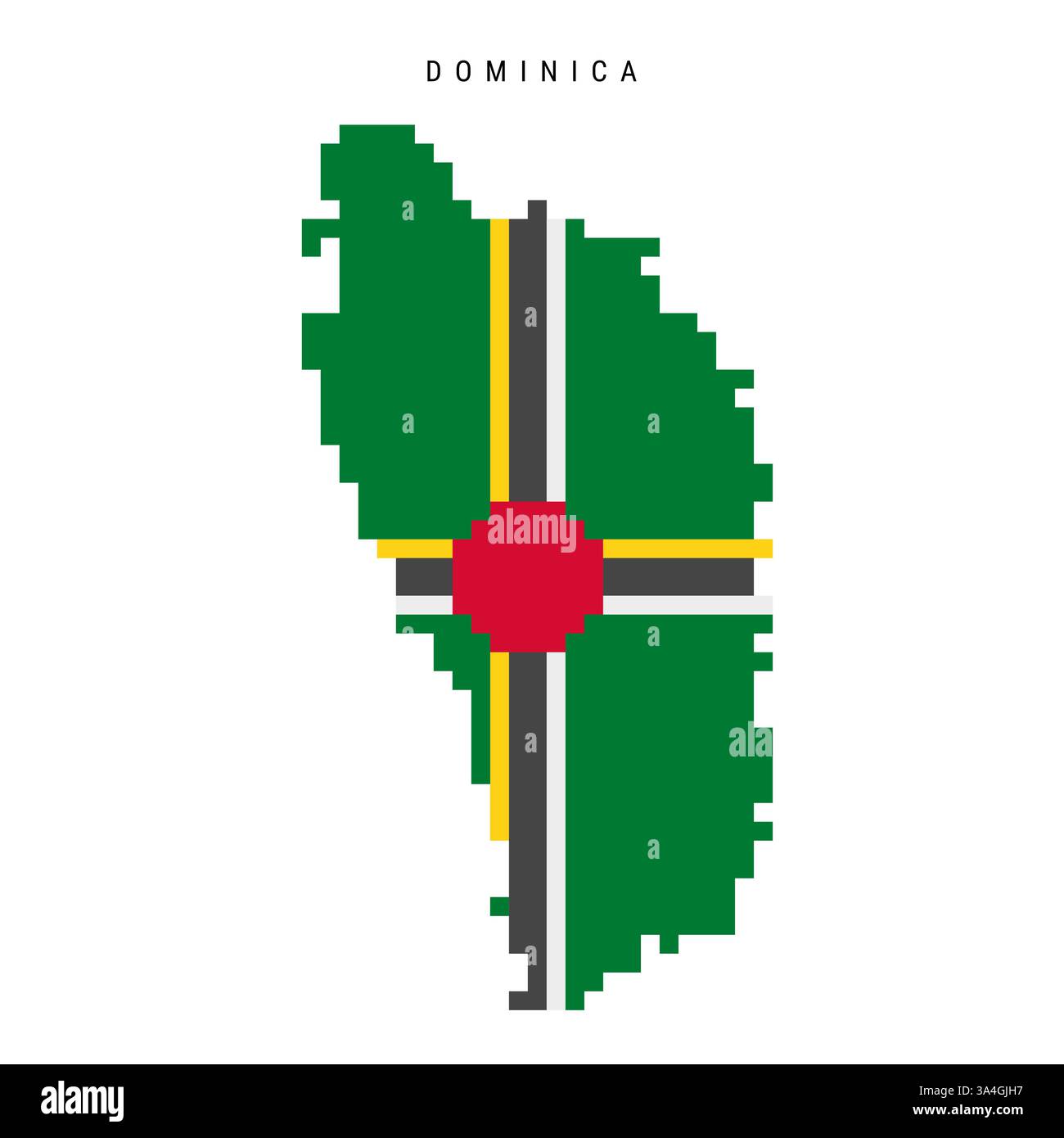 Dominica pixel flag map icon. 8 bit pixel art Dominican map covered ...