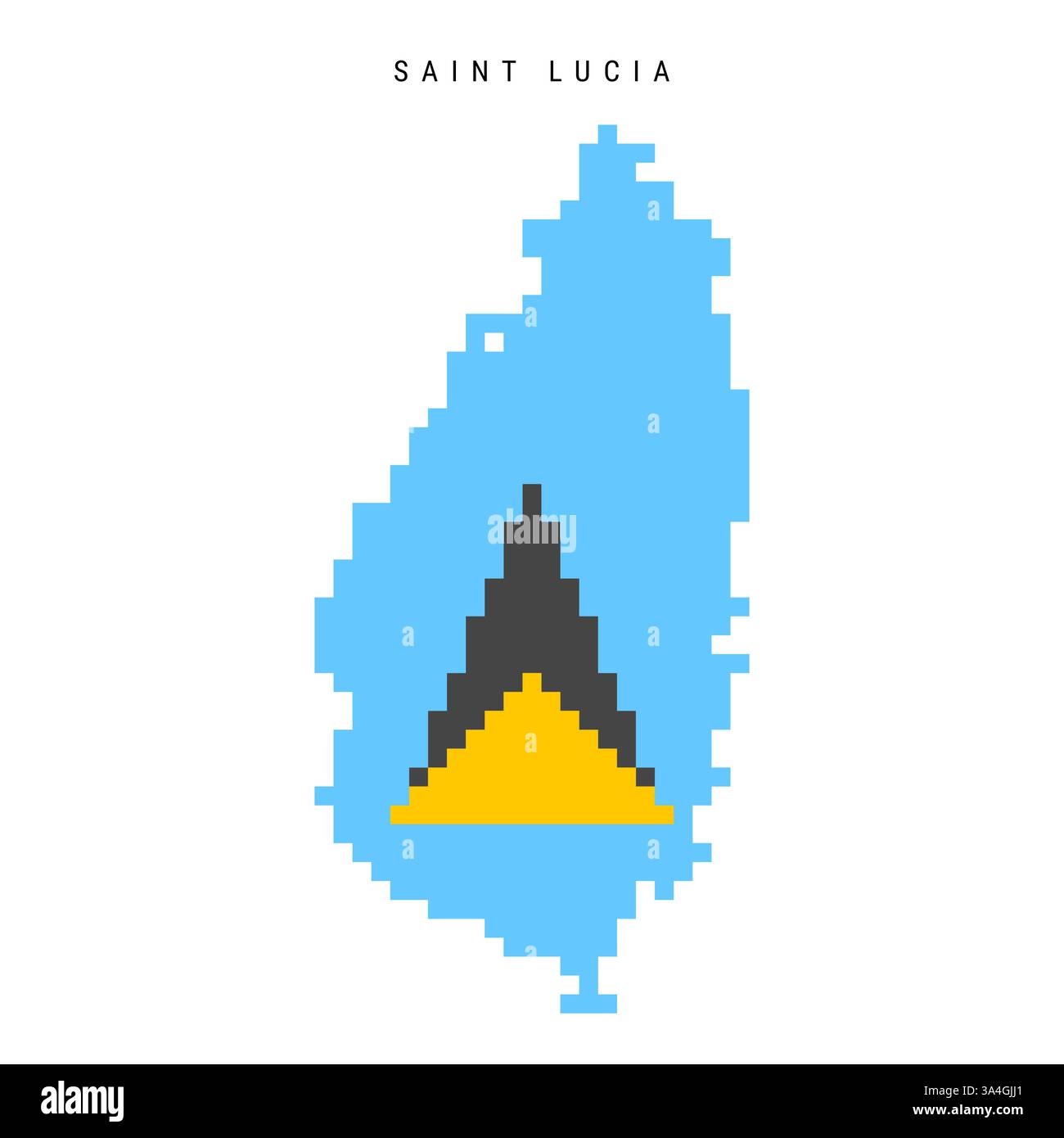 Saint Lucia pixel flag map icon. 8 bit pixel art Saint Lucian map ...