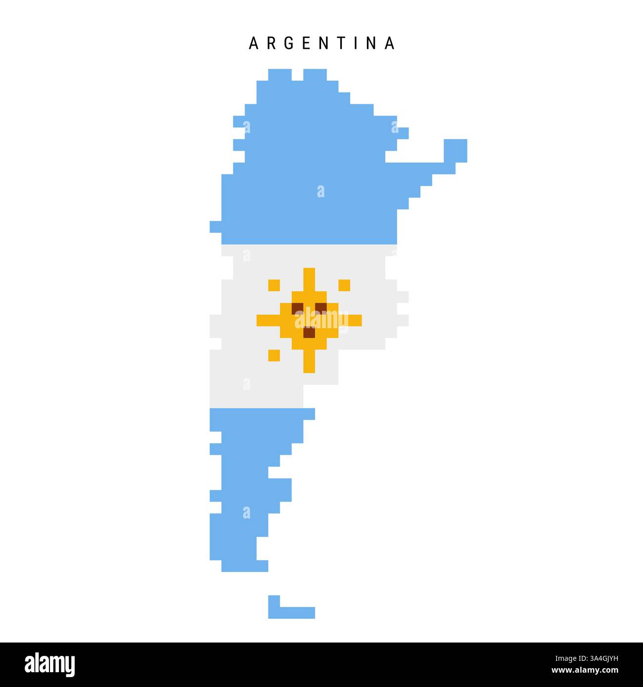Argentina pixel flag map icon. 8 bit pixel art Argentinian map covered ...