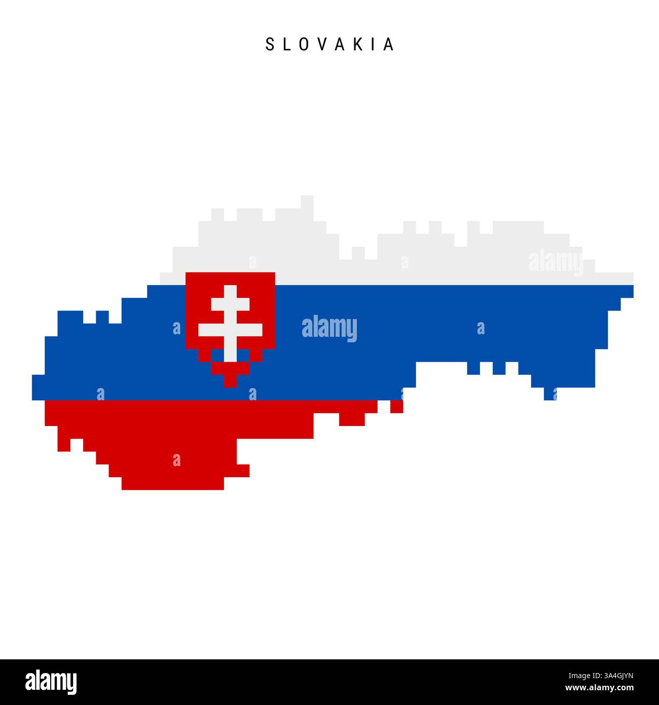 Slovakia pixel flag map icon. 8 bit pixel art Slovak map covered with flag. Flat illustration ...