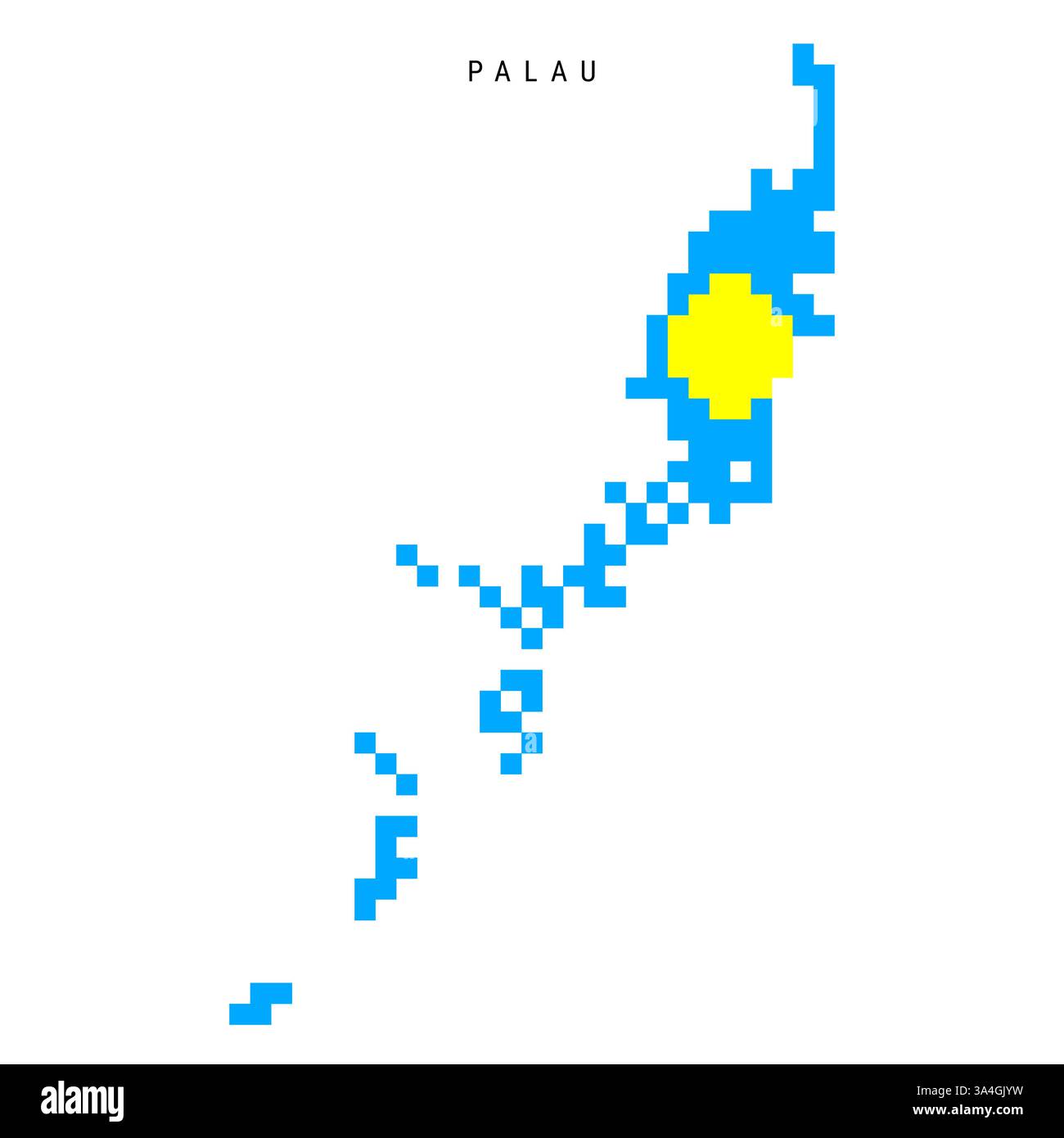 Palau pixel flag map icon. 8 bit pixel art Palauan map covered with flag. Flat illustration ...