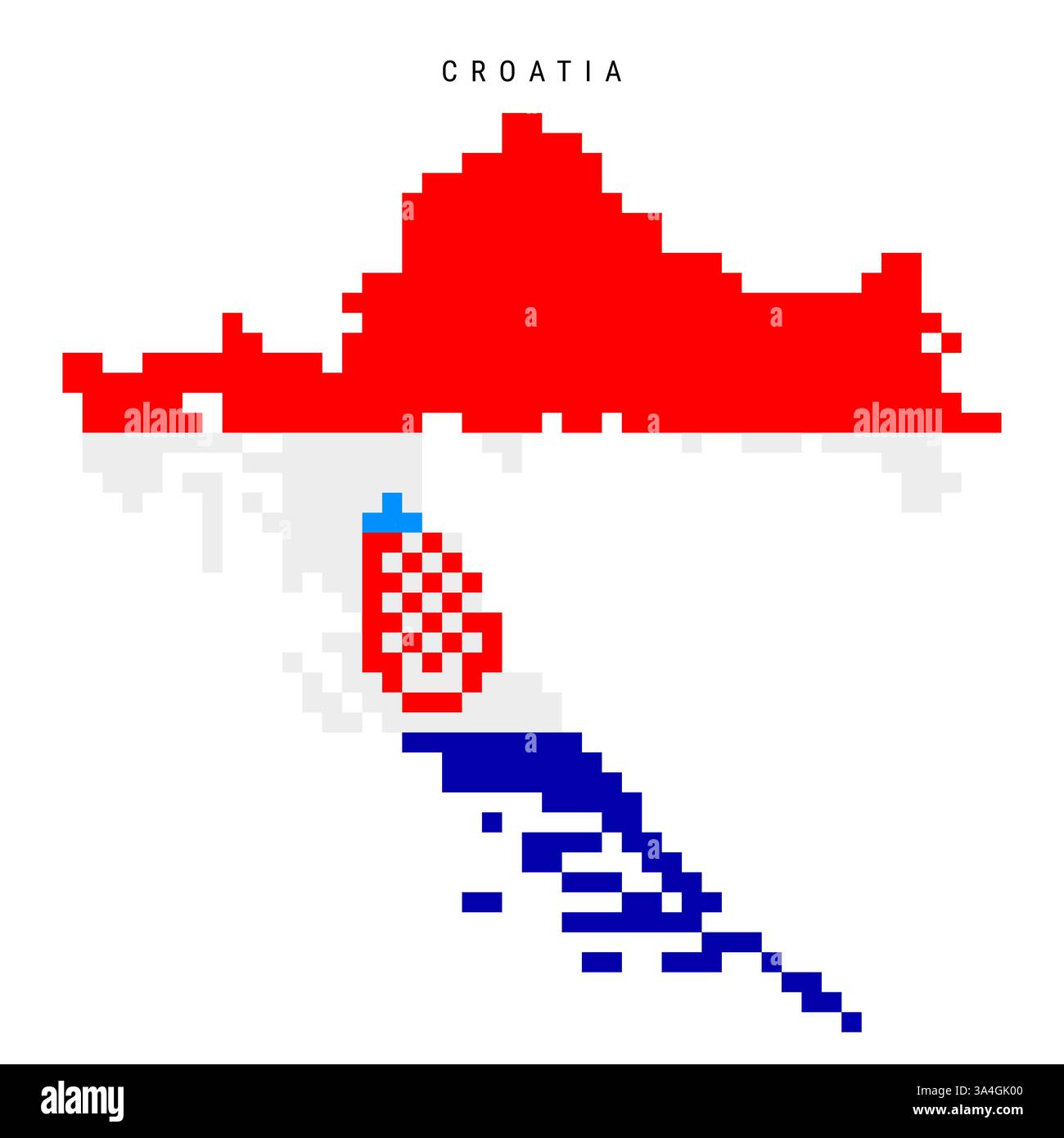 Croatia pixel flag map icon. 8 bit pixel art Croatian map covered with ...