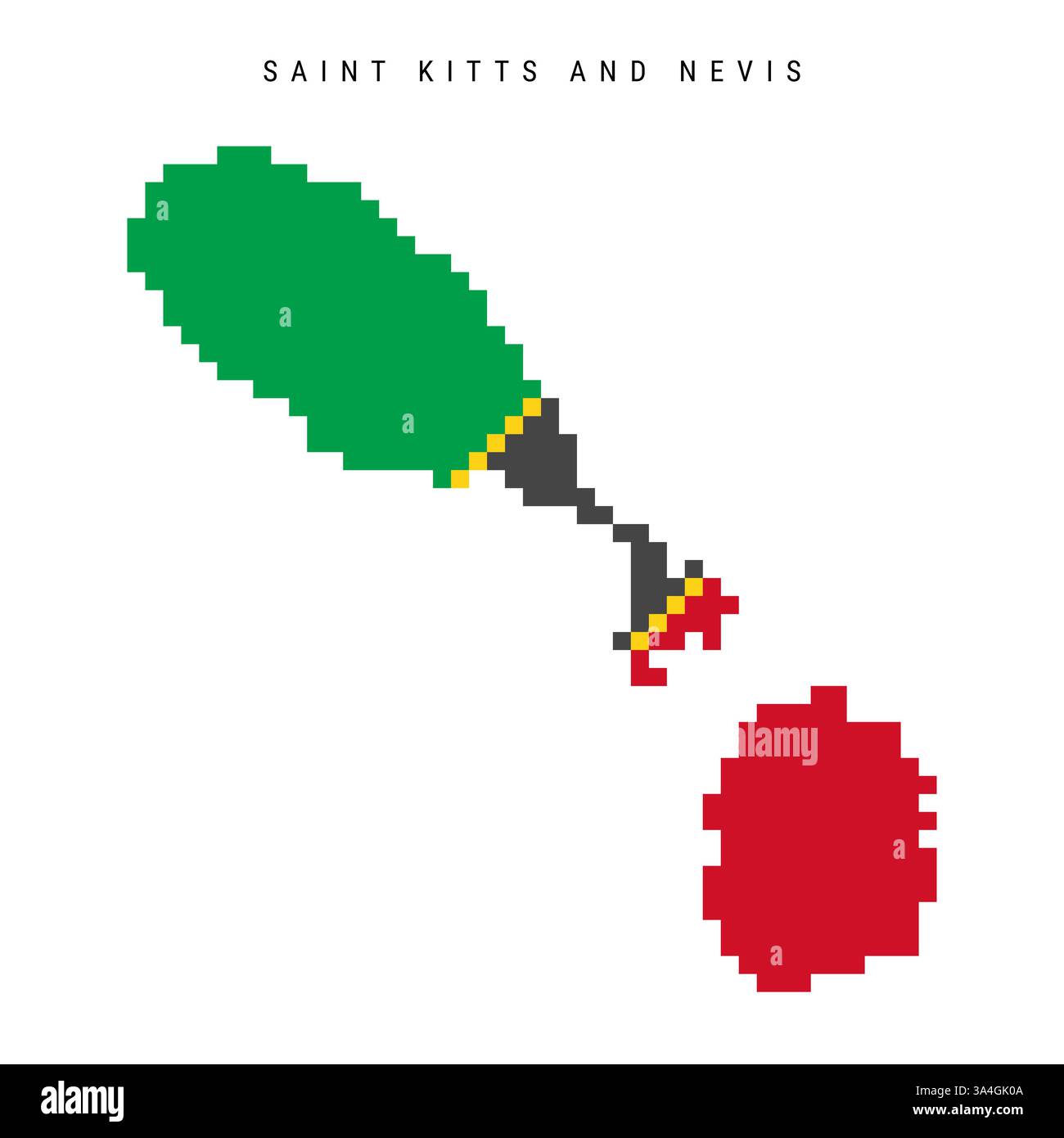 Saint Kitts and Nevis pixel flag map icon. 8 bit pixel art Saint ...