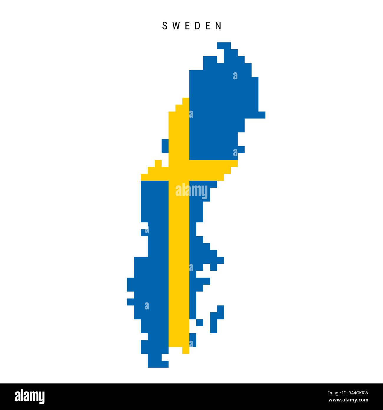 Sweden pixel flag map icon. 8 bit pixel art Swedish map covered with ...