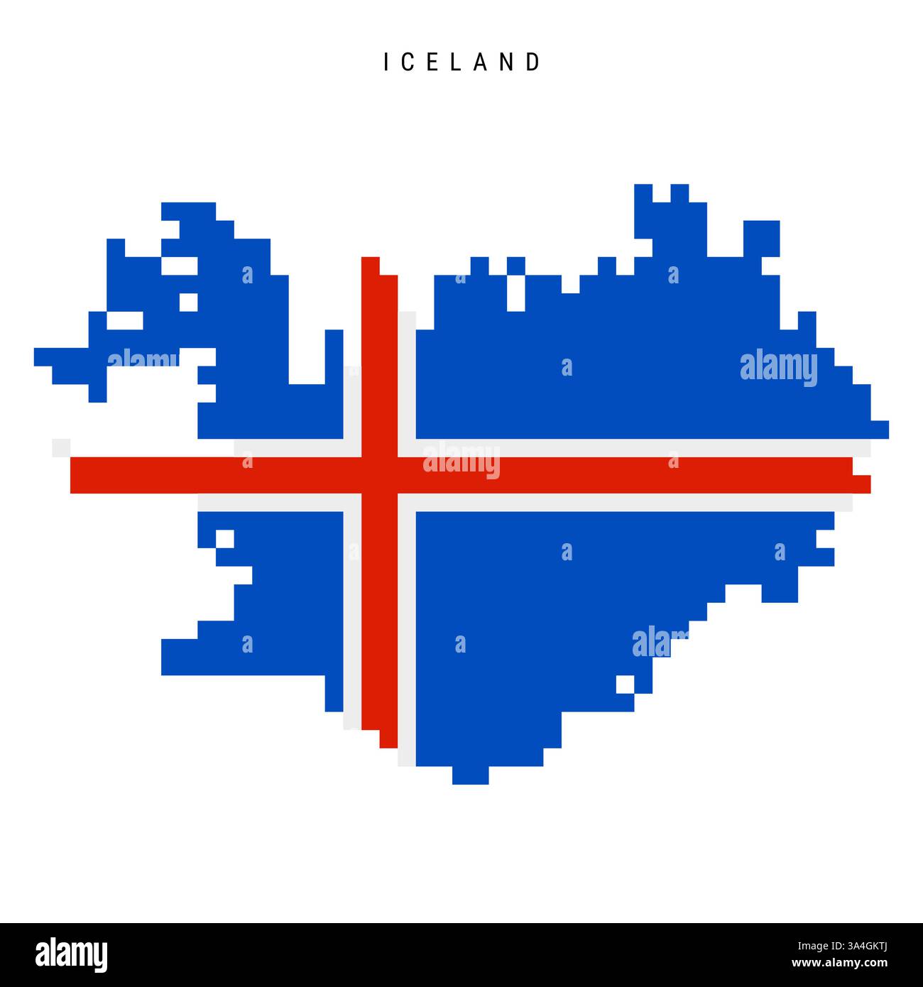 Iceland pixel flag map icon. 8 bit pixel art Icelandic map covered with flag. Flat illustration ...