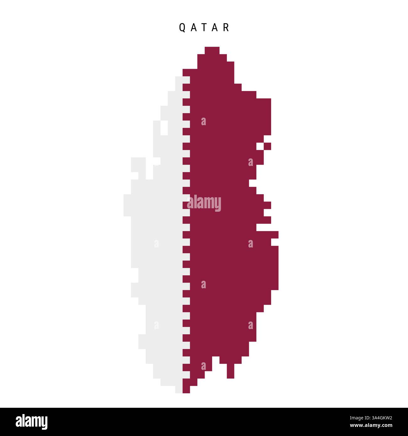 Qatar pixel flag map icon. 8 bit pixel art Qatari map covered with flag ...